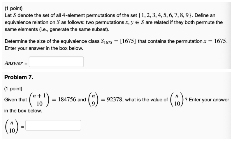 Solved (1 point) Let S denote the set of all 4-element | Chegg.com