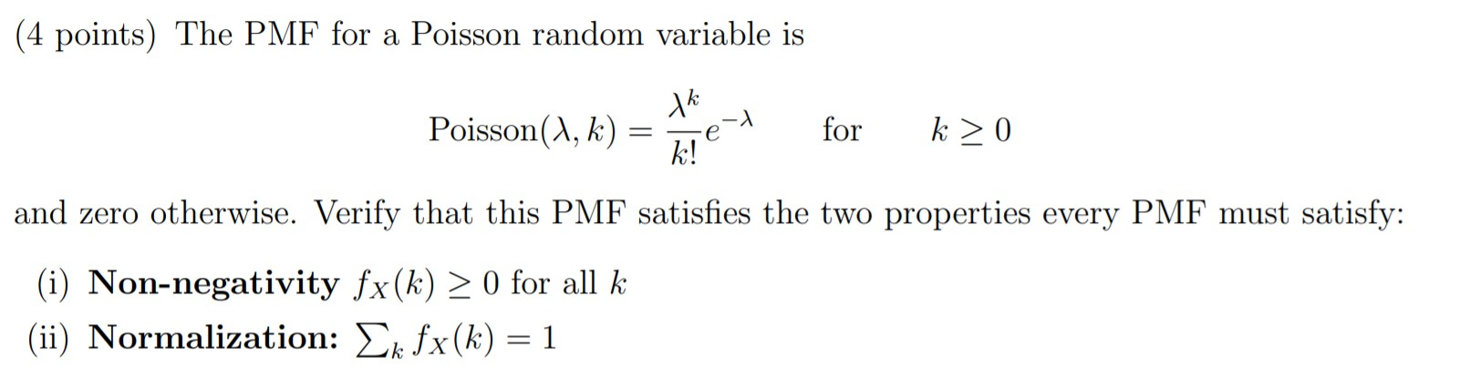 Solved (4 points) The PMF for a Poisson random variable is | Chegg.com