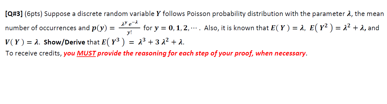 Solved [Q#3] (6pts) Suppose a discrete random variable Y | Chegg.com