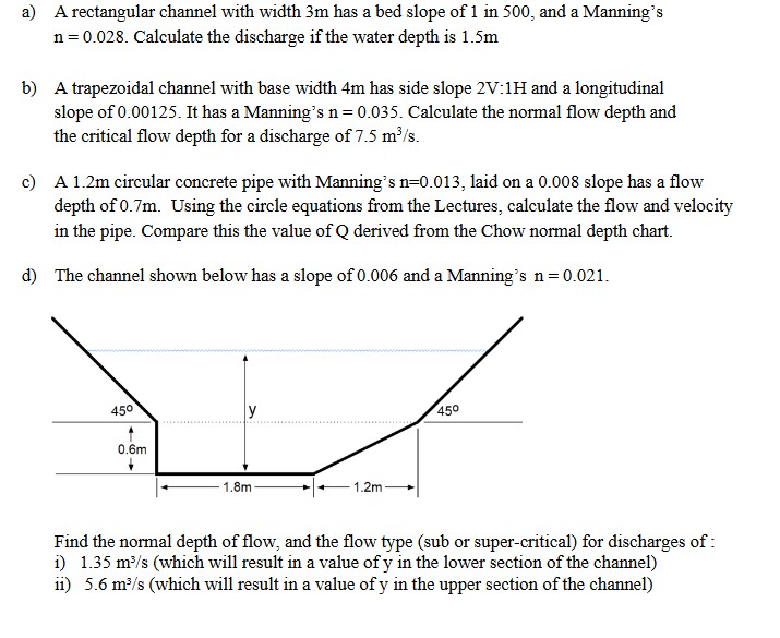 Solved a) ﻿A rectangular channel with width 3 ﻿m has a bed | Chegg.com