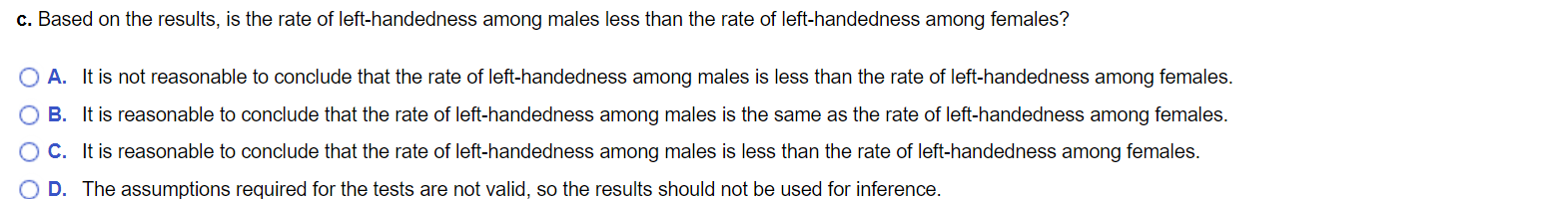 Solved rate of left-handedness among males is less than that | Chegg.com