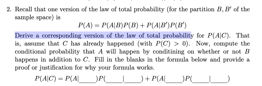 Solved 2. Recall that one version of the law of total | Chegg.com