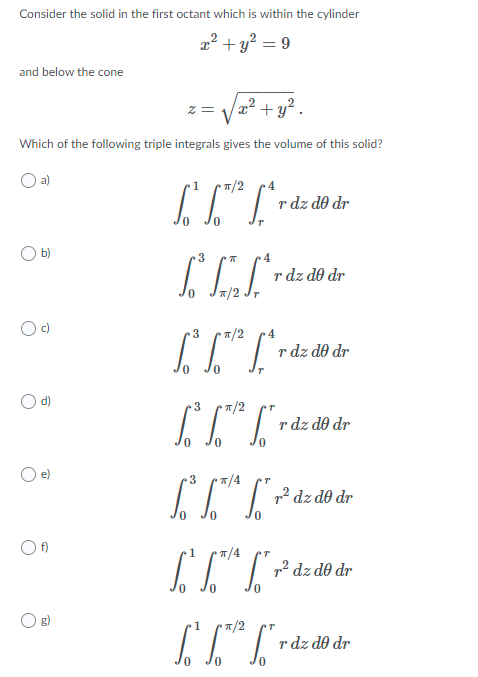 Solved Consider the solid in the first octant which is | Chegg.com