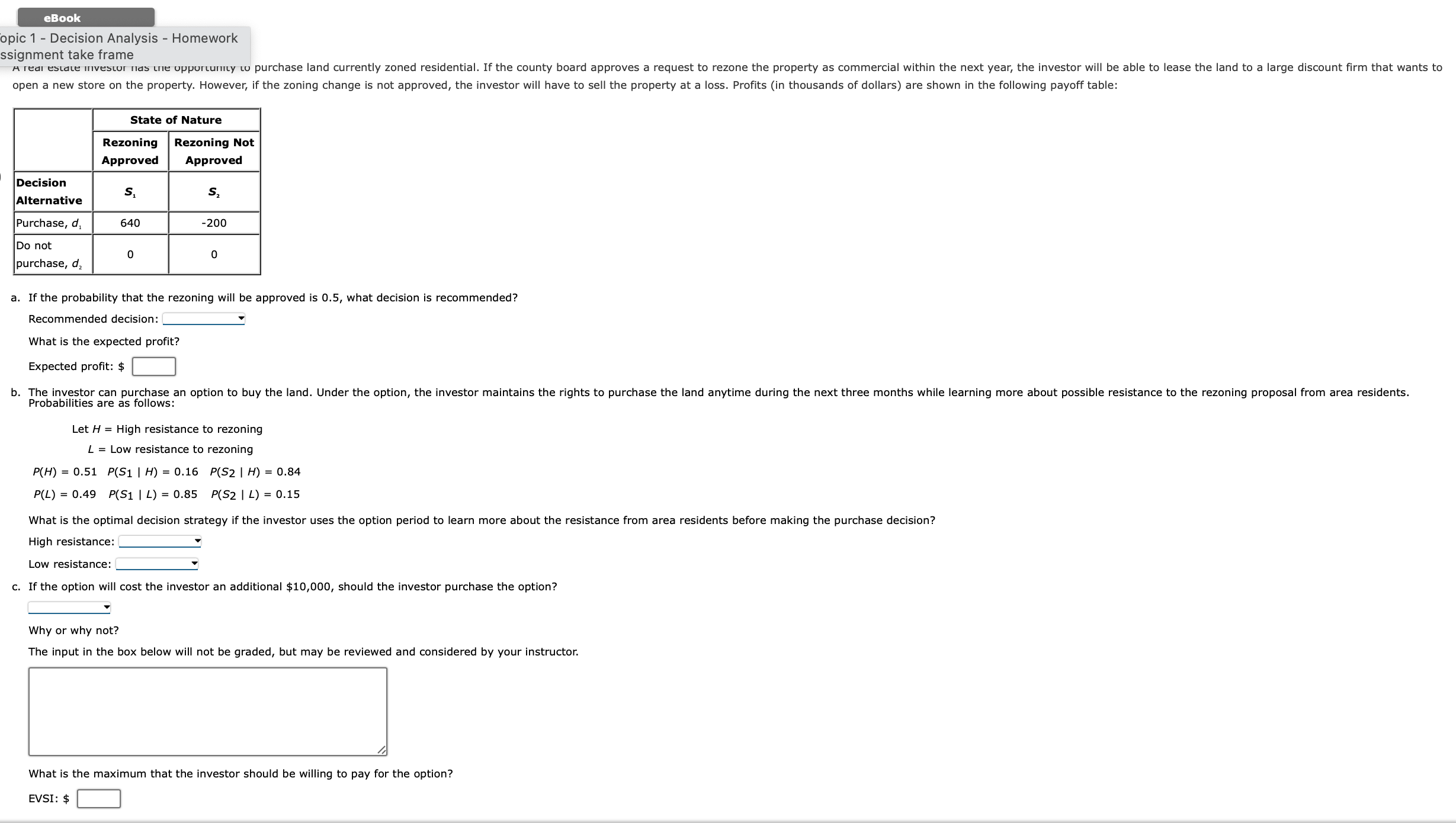 Solved Topic 1 - ﻿Decision Analysis - ﻿Homeworkssignment | Chegg.com