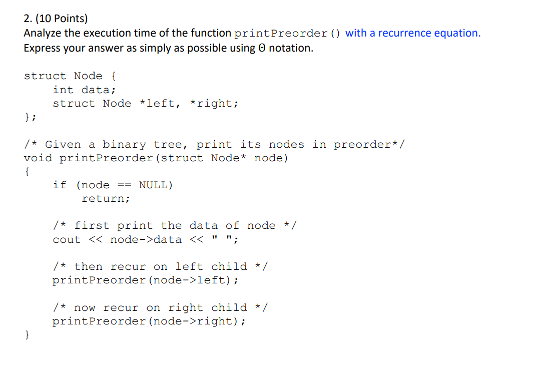 Solved 2. (10 Points) Analyze the execution time of the | Chegg.com