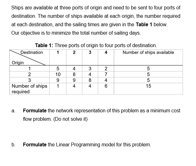 Solved Ships are available at three ports of origin and need | Chegg.com