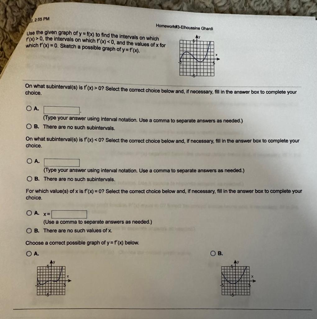 Solved Use the given graph of y=f(x) to find the intervals | Chegg.com