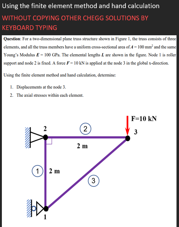 Solved Using the finite element method and hand calculation | Chegg.com