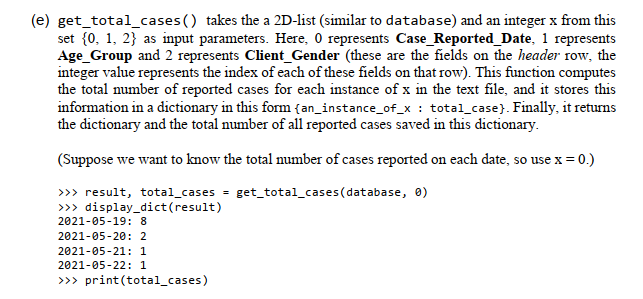 Solved : (e) get_total_cases() takes the a 2D-list (similar | Chegg.com