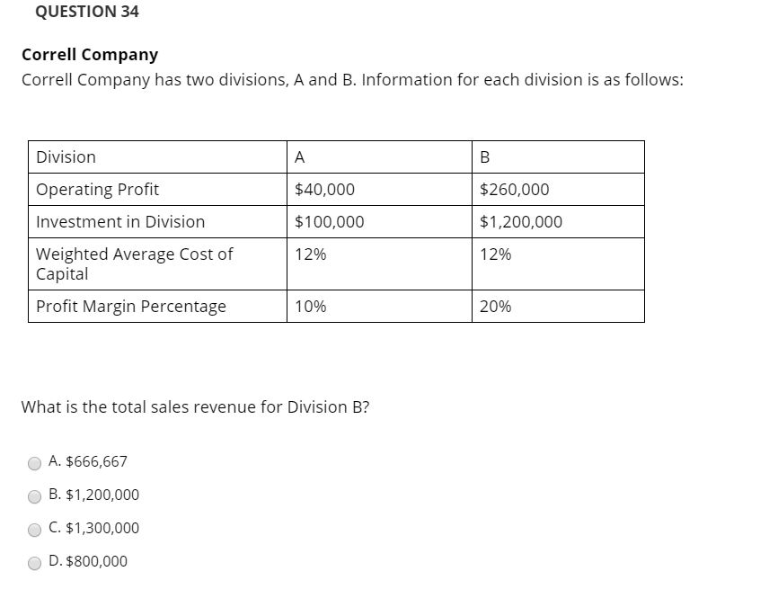 Solved QUESTION 34 Correll Company Correll Company has two | Chegg.com