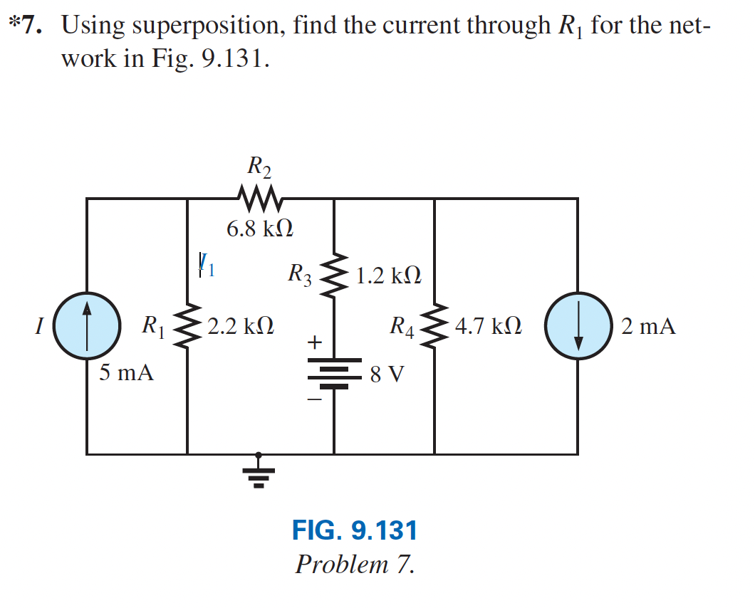 Solved *7. Using superposition, find the current through R₁ | Chegg.com