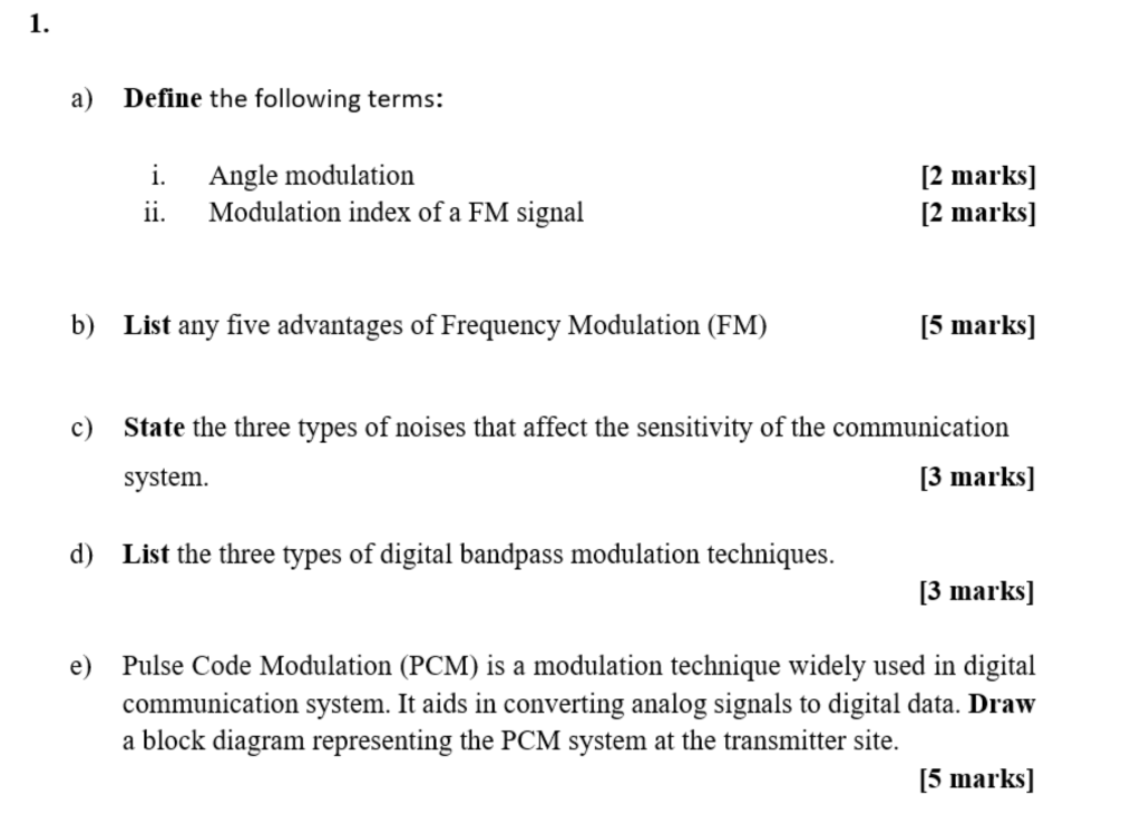 Solved a) Define the following terms: i. Angle modulation [2 | Chegg.com