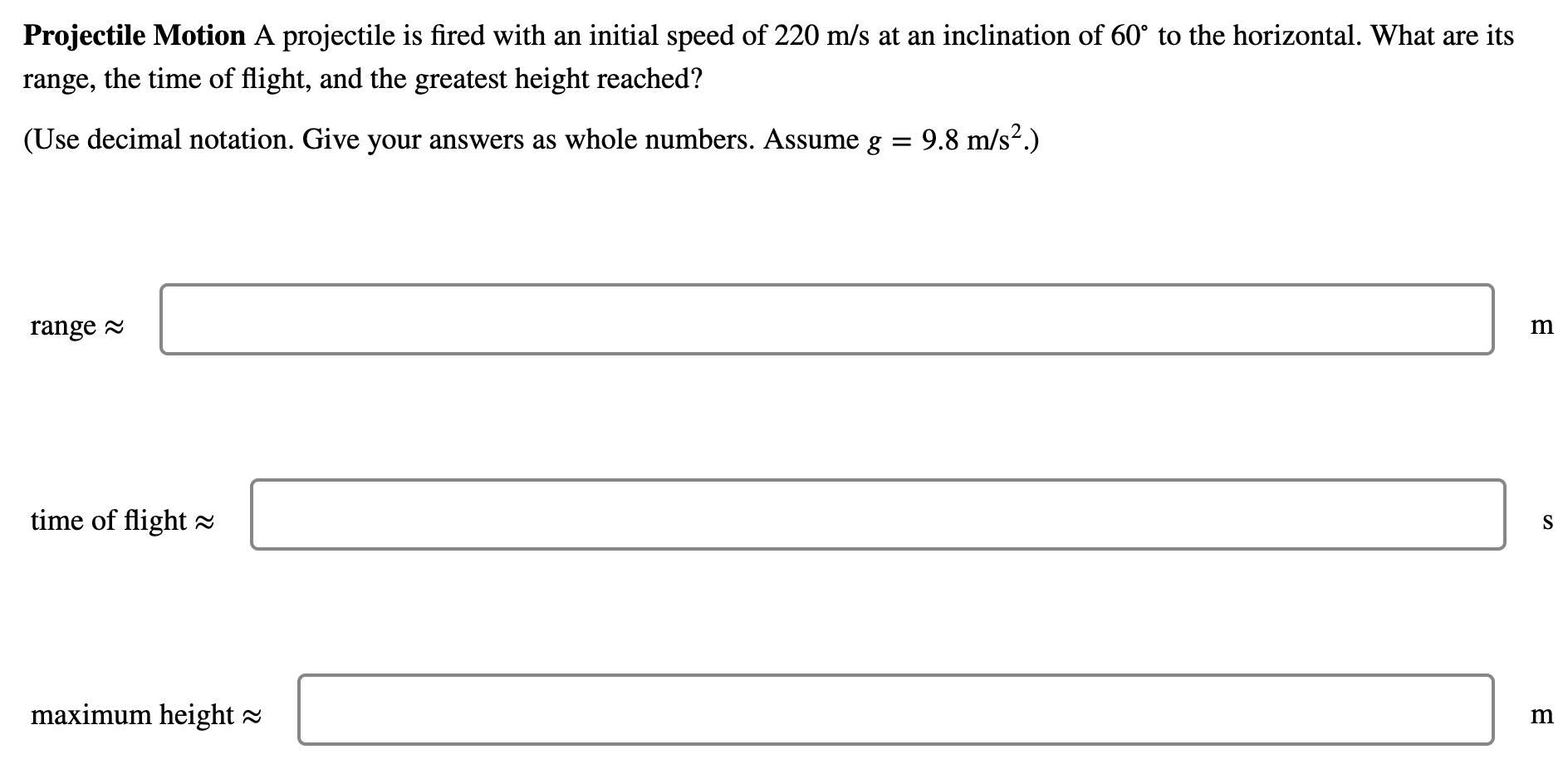 Solved Projectile Motion A projectile is fired with an | Chegg.com