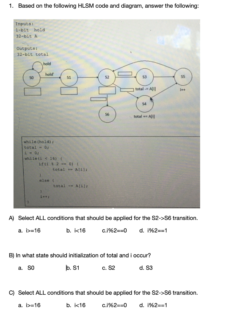 Solved 1. Based on the following HLSM code and diagram, | Chegg.com