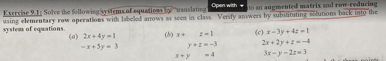 Solved Exercise 9.1: Solve the following systems of | Chegg.com