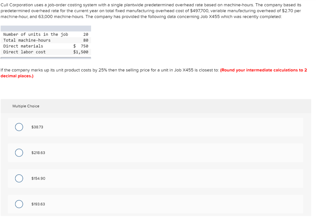 Solved Cull Corporation uses a job-order costing system with | Chegg.com
