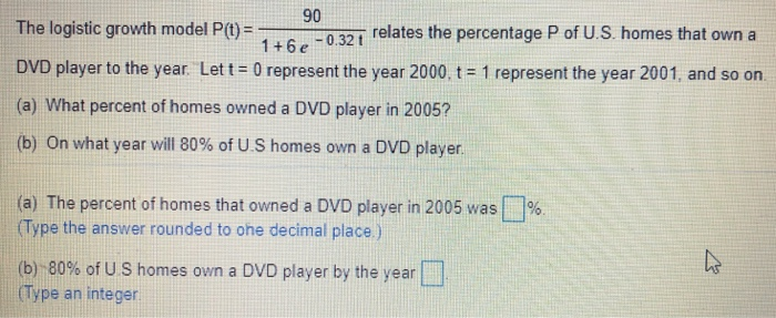 Solved PO90 The logistic growth model P(t) DVD player to the | Chegg.com