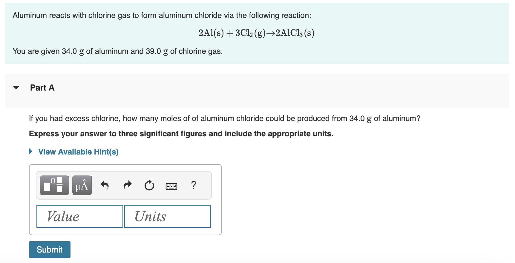 Solved If you had excess aluminum, how many moles of | Chegg.com