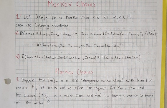 Solved Markoy Chains show ie feloming equalities HMc | Chegg.com