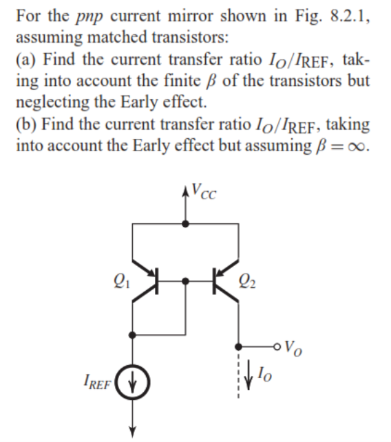 Solved For the pnp current mirror shown in Fig. 8.2.1, | Chegg.com