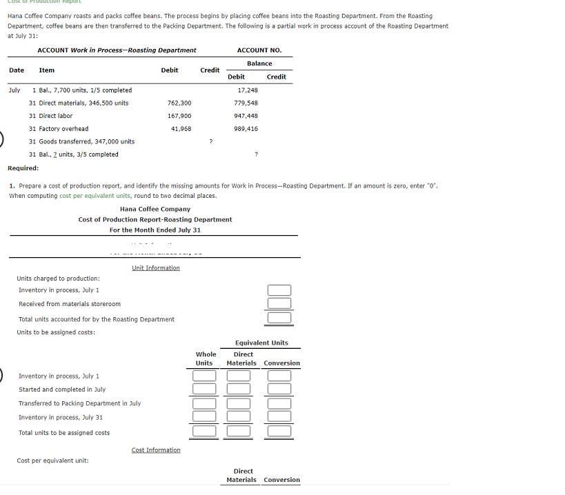 Solved COSL DI PICCOLI Report Hana Coffee Company roasts and | Chegg.com