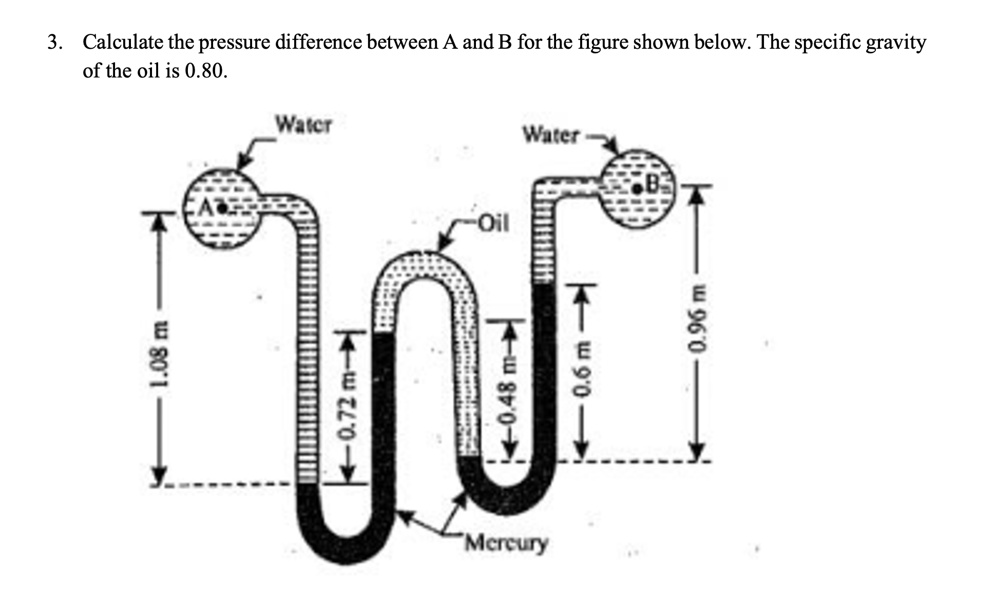 Solved 3. Calculate the pressure difference between A and B | Chegg.com