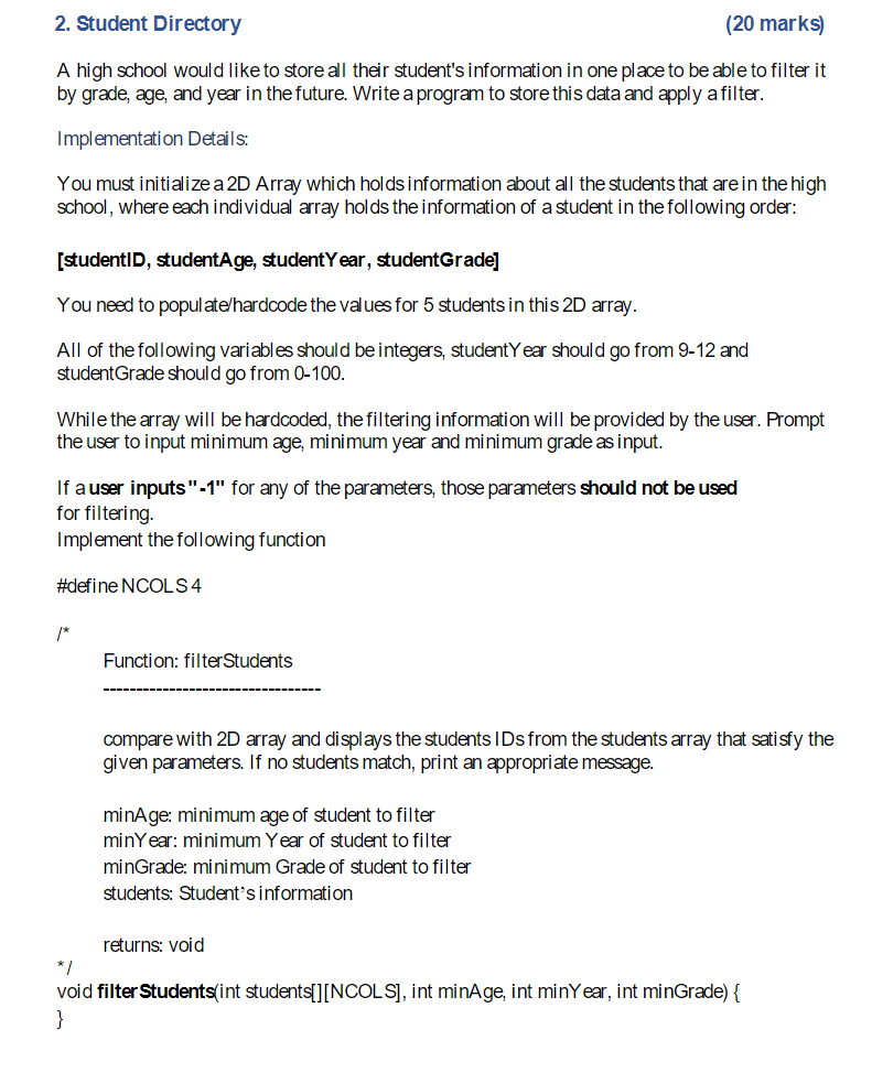 Solved 2. Student Directory (20 marks) A high school would | Chegg.com