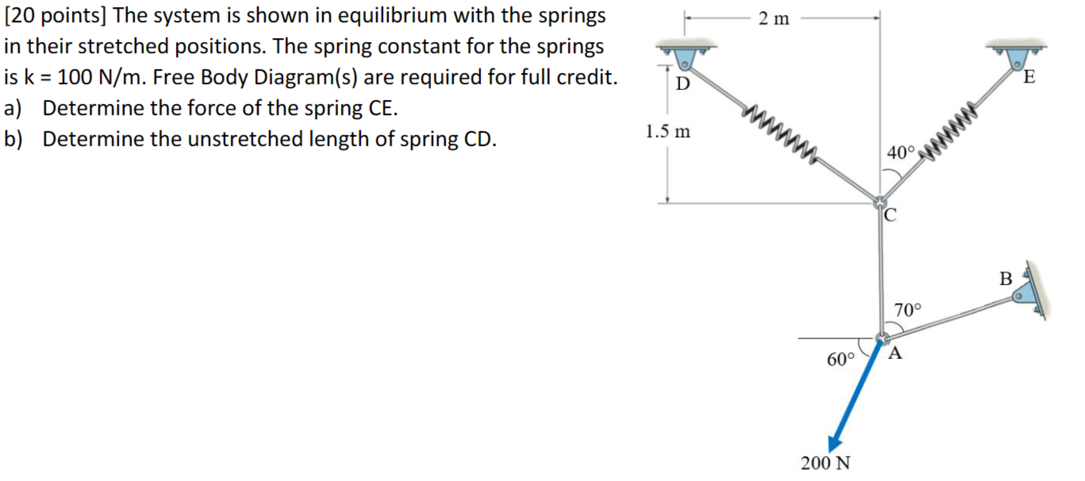 Solved [20 points] The system is shown in equilibrium with | Chegg.com