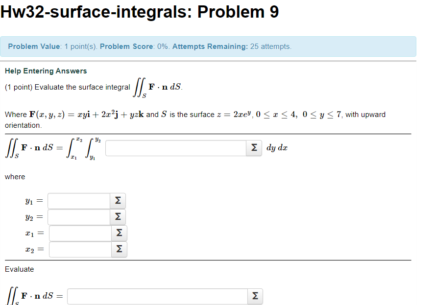Solved Hw32-surface-integrals: Problem 9 Problem Value: 1 | Chegg.com