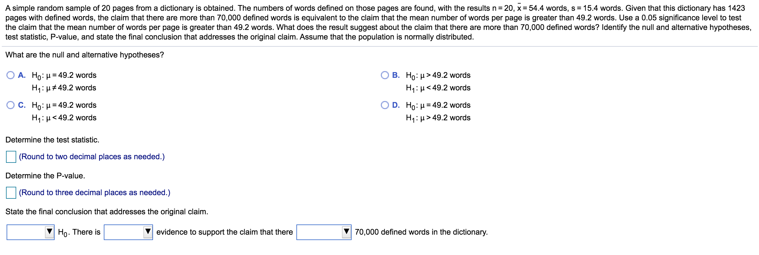 Solved A simple random sample of 20 pages from a dictionary | Chegg.com