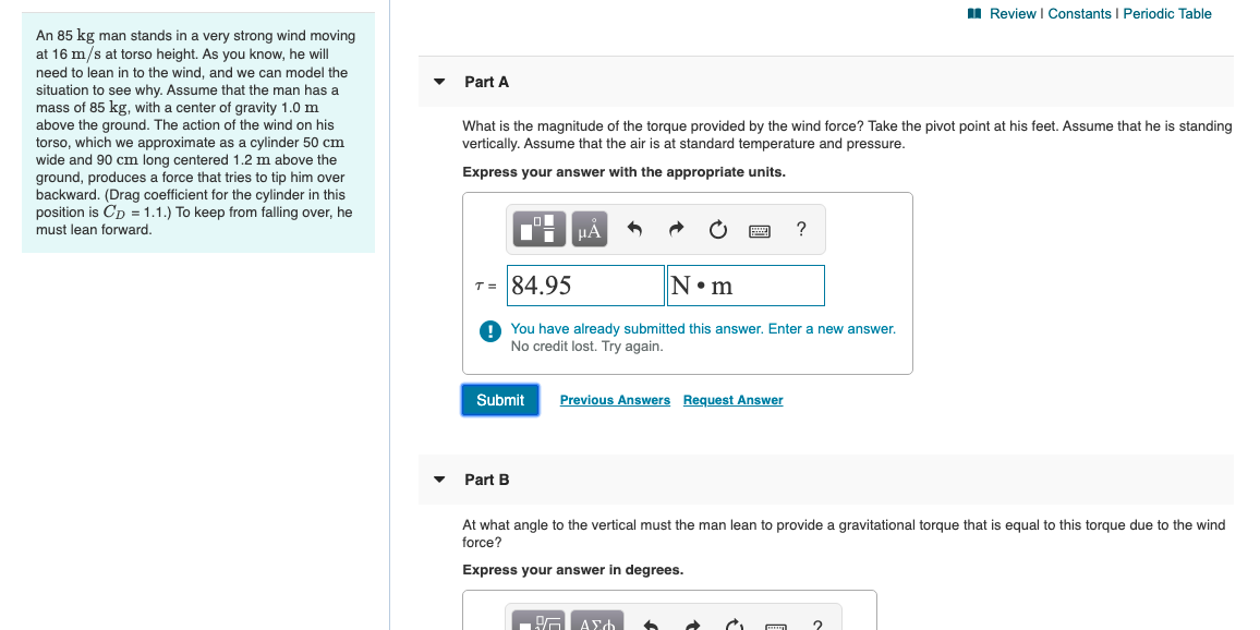 Solved 1 Review | Constants Periodic Table Part A An 85 kg | Chegg.com