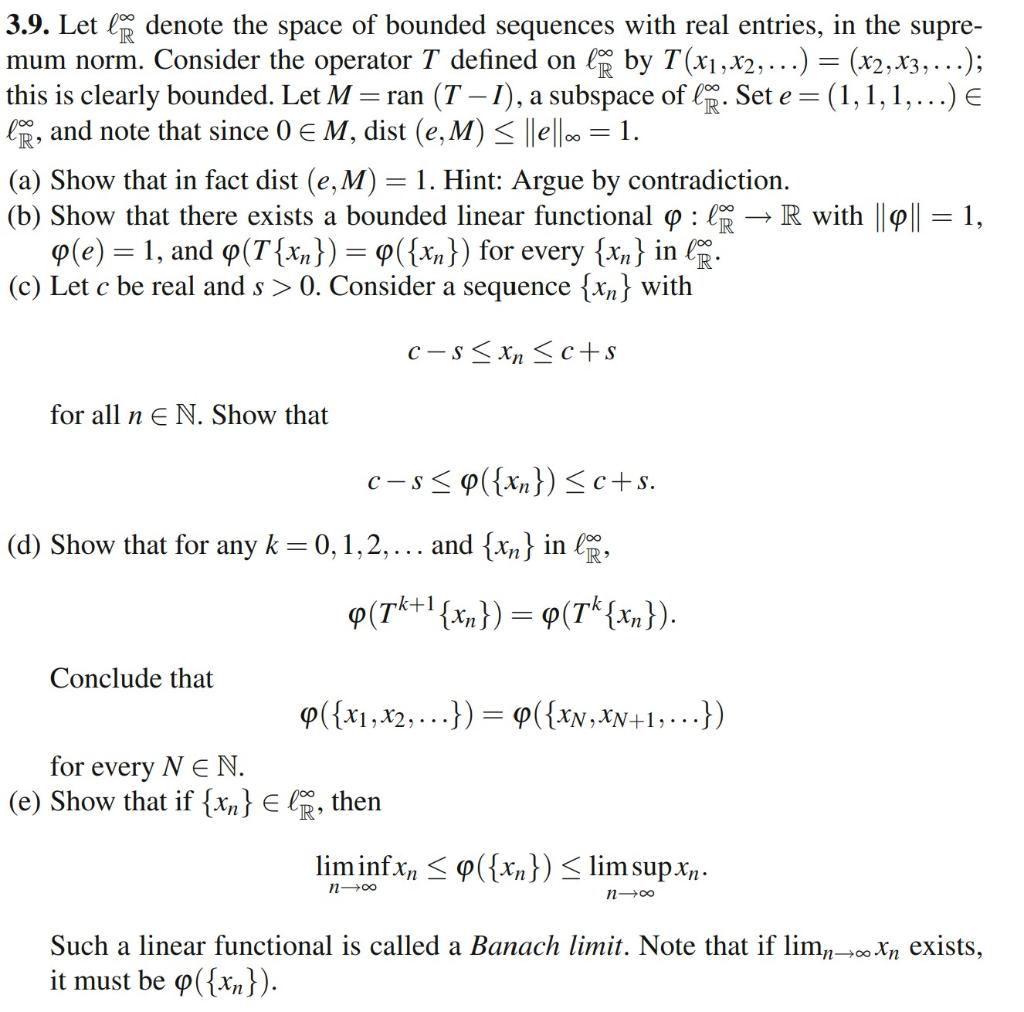 3.9. Let ℓR∞ denote the space of bounded sequences | Chegg.com