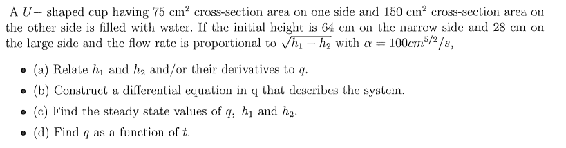 A U - shaped cup having 75 cm2 cross-section area on | Chegg.com