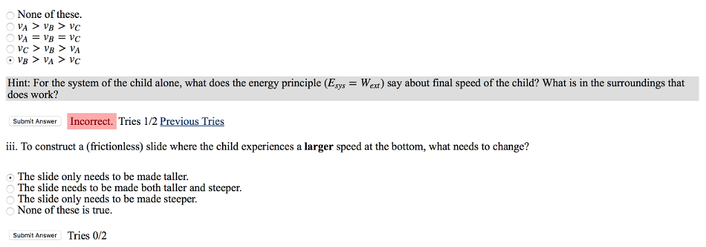 Solved A child can slide down 3 different frictionless | Chegg.com