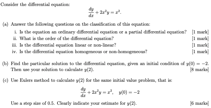 Solved Consider the differential equation: dy +2xy = r? dc | Chegg.com