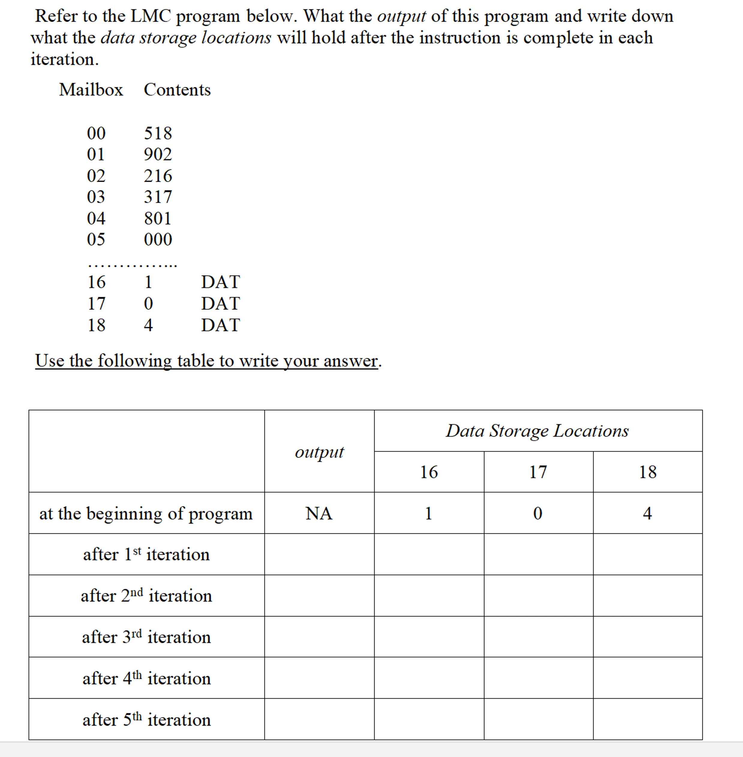 Solved Refer To The Lmc Program Below What The Output Of 