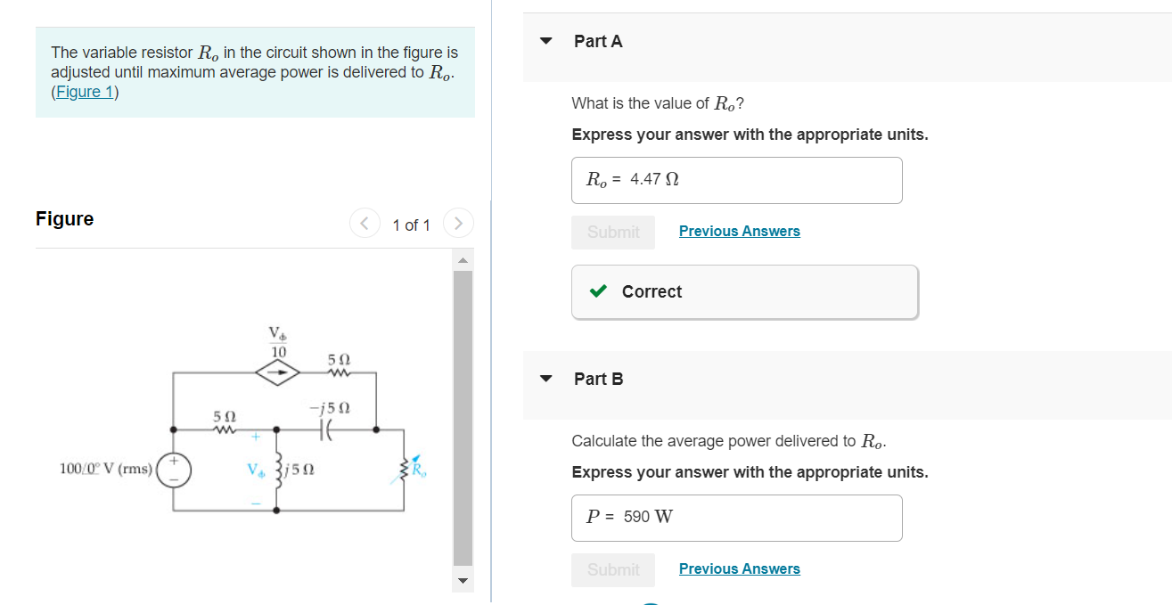 Solved The variable resistor Ro in the circuit shown in the | Chegg.com