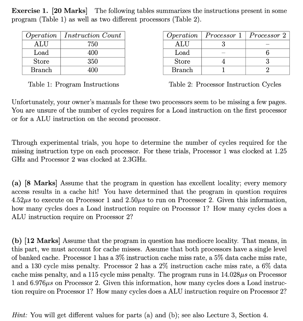 Exercise 1. [20 Marks] The following tables | Chegg.com