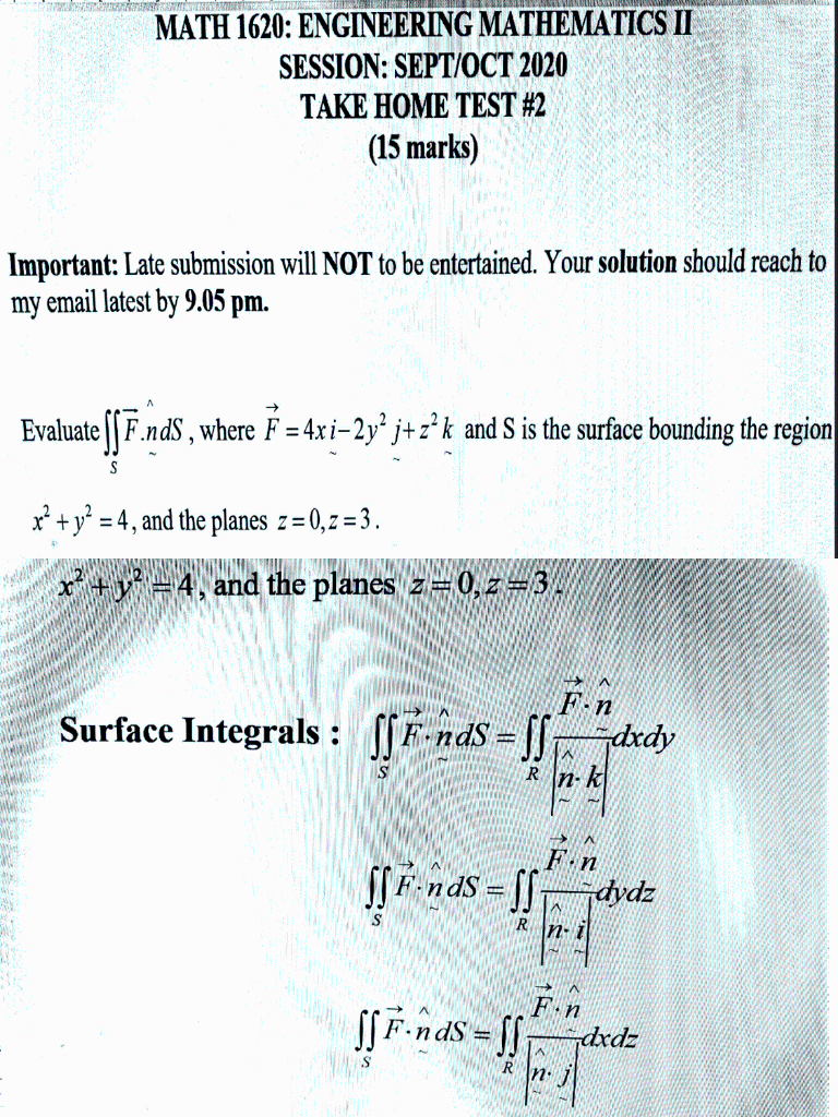 Solved MATH 1620: ENGINEERING MATHEMATICS II SESSION: | Chegg.com