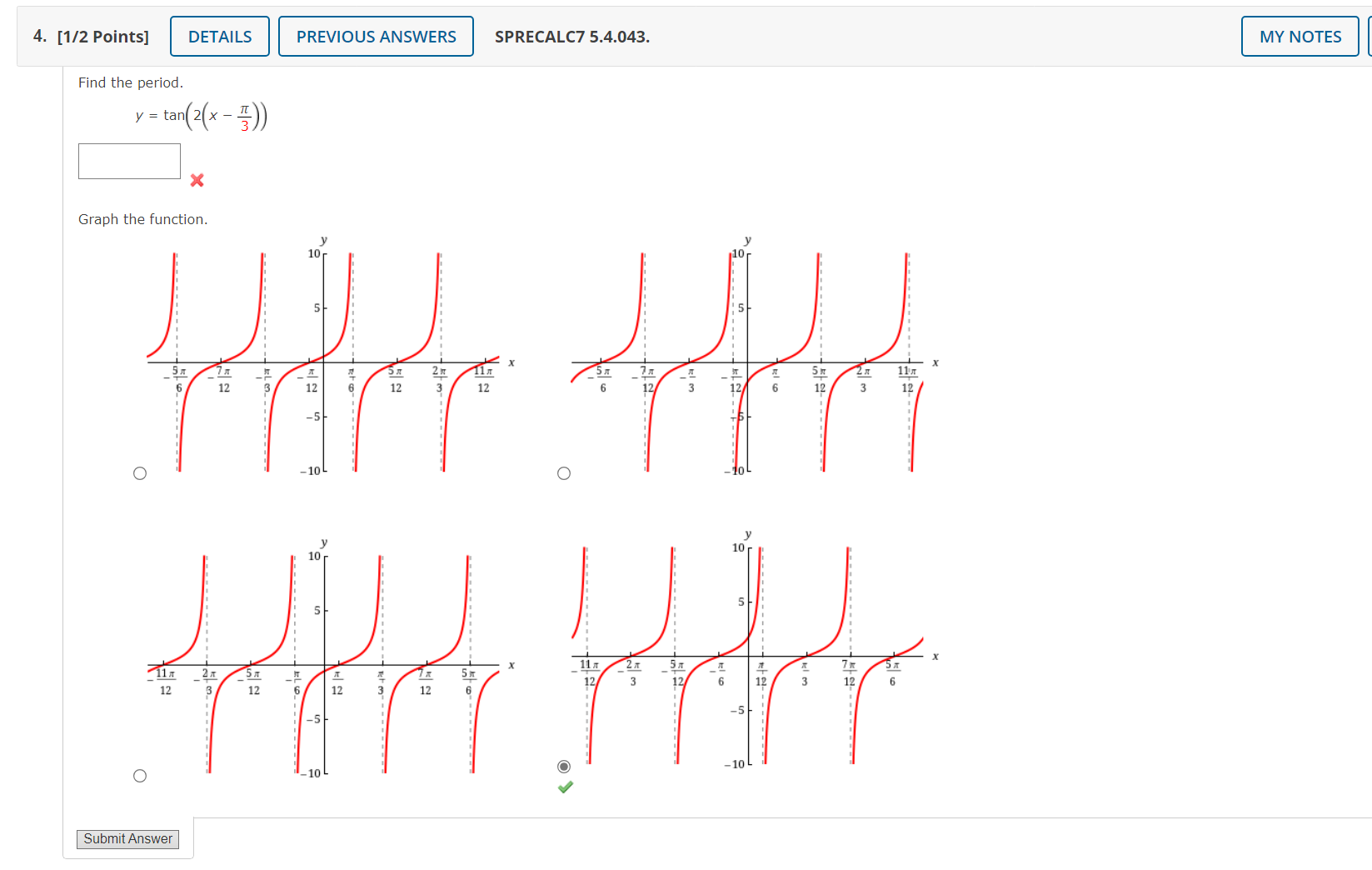 Solved /2 Points] SPRECALC7 5.4.043. Find the period. | Chegg.com