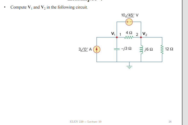 Solved Compute V, and V, in the following circuit. 10/45° V | Chegg.com