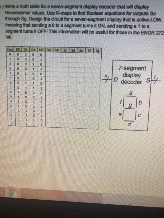 Solved .) Write a truth table for a seven-segment display | Chegg.com