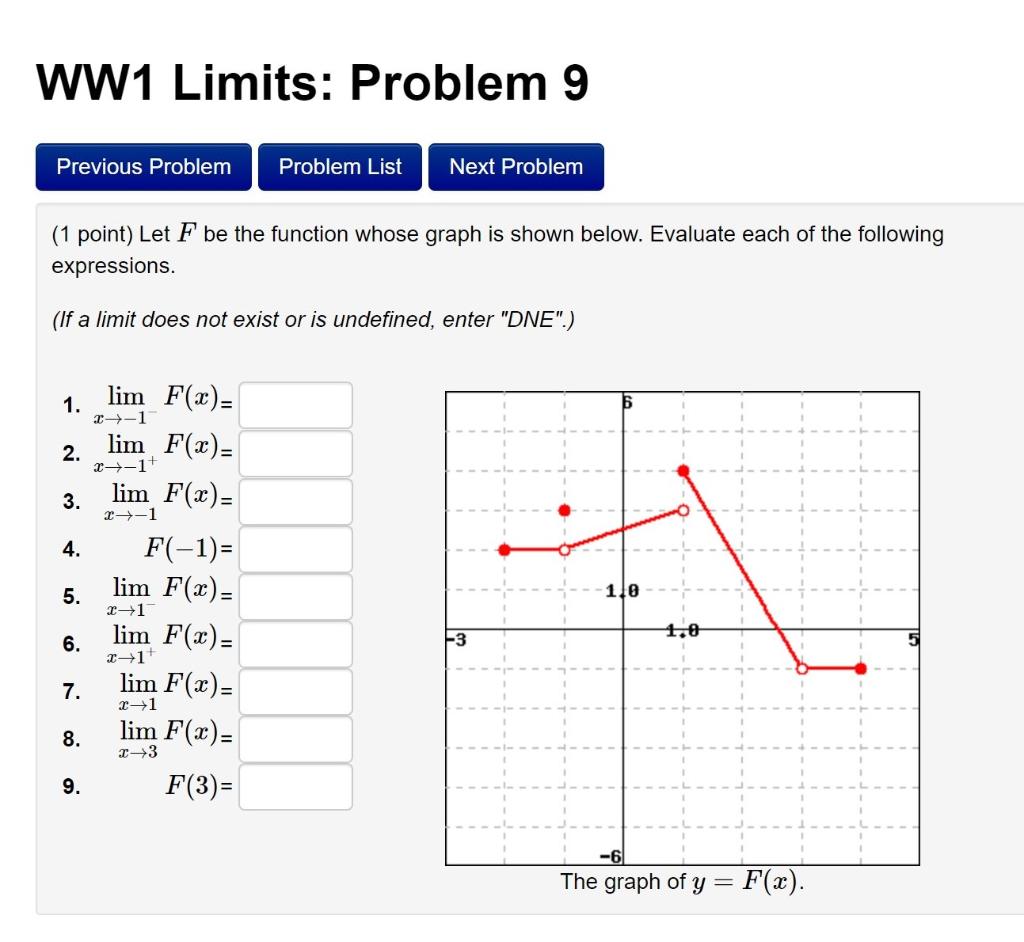 Solved WW1 Limits: Problem 9 Previous Problem Problem List | Chegg.com Solved WW1 Limits: Problem 9 Previous Problem Problem List | Chegg.com