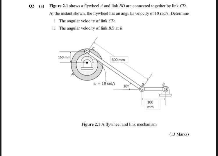 Solved Q2 (a) Figure 2.1 shows a flywheel A and link BD are | Chegg.com