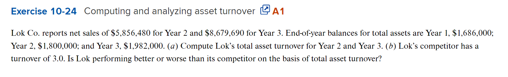 Solved Exercise 10-24 Computing and analyzing asset turnover | Chegg.com
