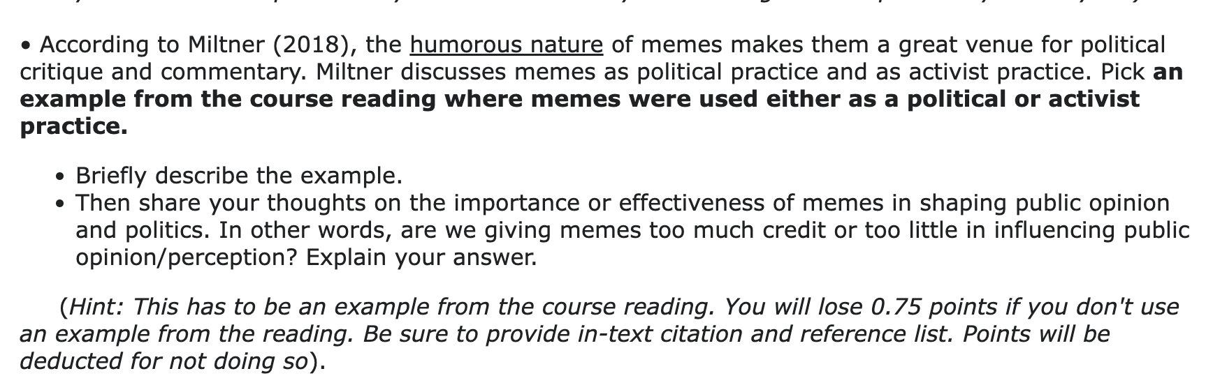 Solved - According to Miltner (2018), the humorous nature of | Chegg.com