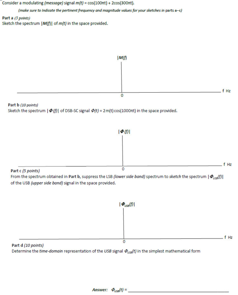 Solved Consider a modulating (message) signal m(t) = | Chegg.com