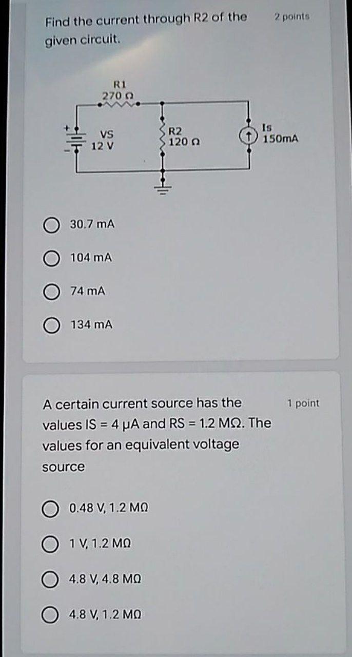 Solved 2 points Find the current through R2 of the given | Chegg.com