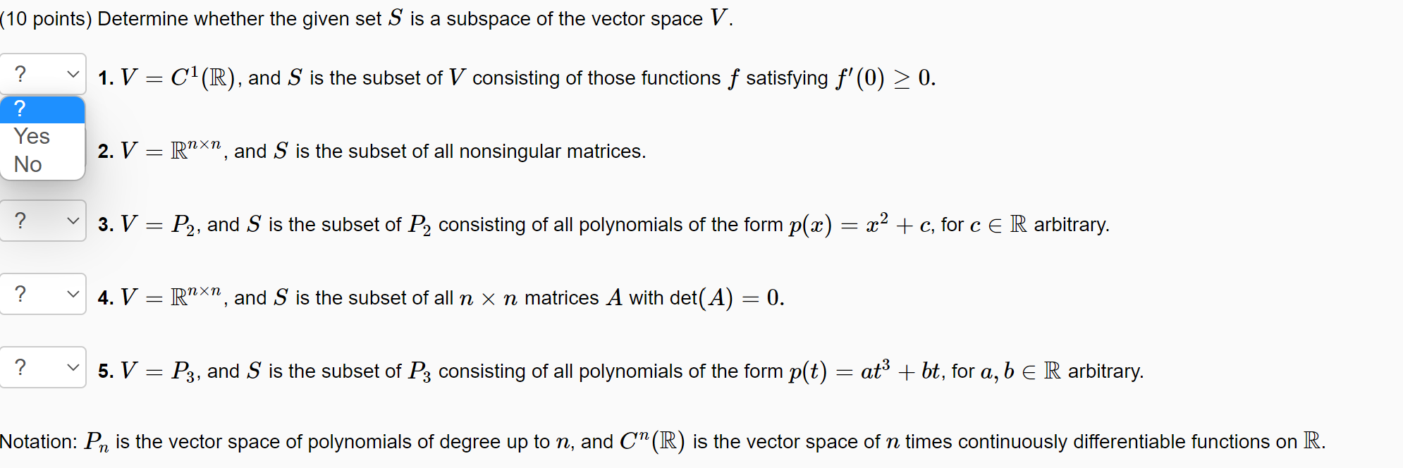 Solved (10 points) Determine whether the given set S is a | Chegg.com