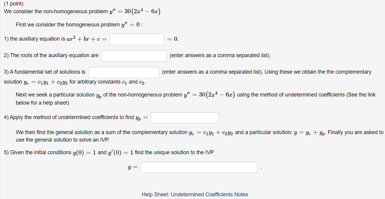 Solved — (1 point) We consider the non-homogeneous problem | Chegg.com